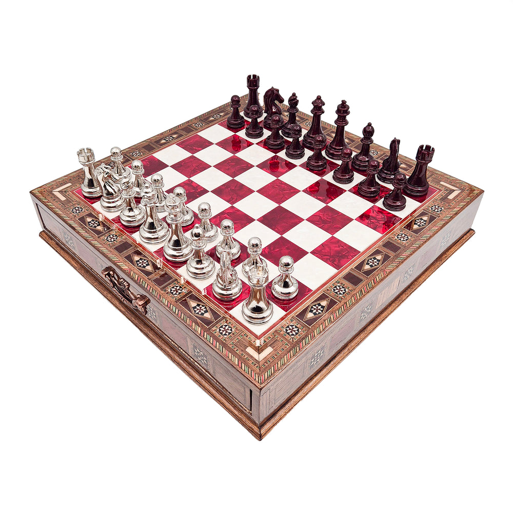 Handmade Luxury Chess Set With Storage - Platinum & Silver
