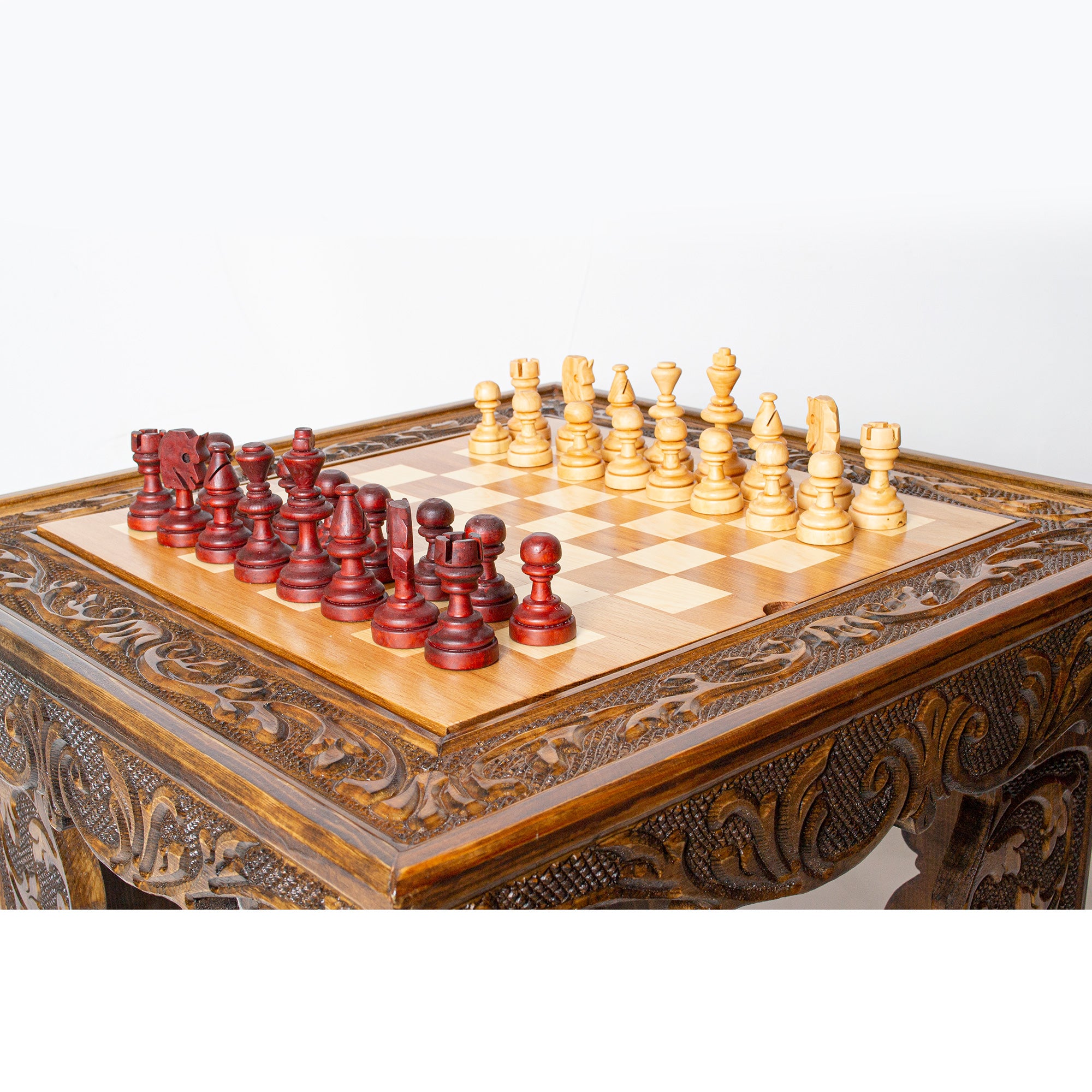 3-in-1 Handmade Walnut Chess, Backgammon & Coffee Table